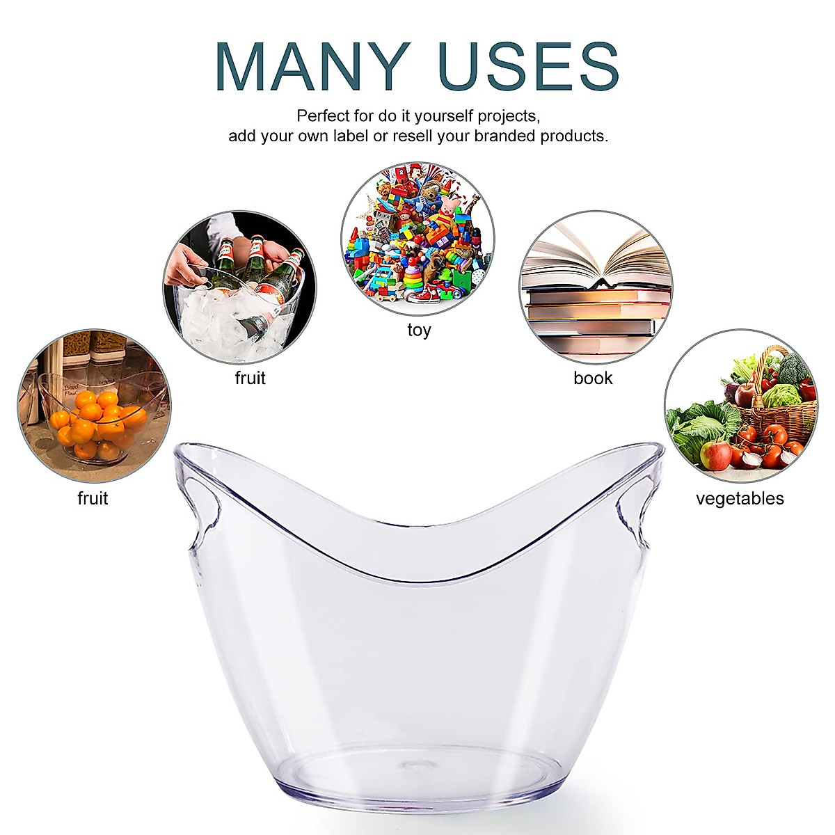 Ice Basket,Plastic Oval Storage Tub,3.5 Liter Wine,Beer Bottle Drink Cooler,Party Beverage Chiller Bin,Storage Baskets,Clear Storage Bin with Handles For Kitchen,Cabinet,Pantry Organization 2Pack