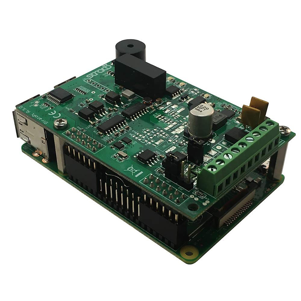 Strato Sfera Labs Pi Base PI4B 2GB - DIN-Rail Case, RS-232/RS-485, Real Time Clock, Hardware Watchdog, Buzzer, Secure Element Chip, CE/FCC/IC/RoHS Compliant
