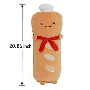 MDXMY 20.8'' French Baguette Plush Pillow Funny Food Bread Plushie Soft Hugging Pillow with Red Scarf (Baguette)