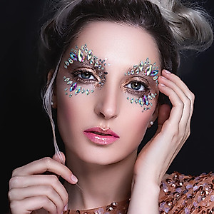 6 Sets Mermaid Face Jewels Rhinestone Face Gems Stick on Halloween Cosplay Party Carnival Festival Crystals Temporary Tattoos