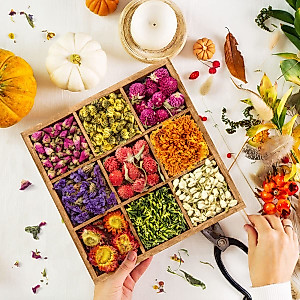 [Latest] 21 Pack Dried Flowers for Candle Making, 100% Natural Dried Herbs Kit for Soap Making, Bath, Resin Jewelry Making, Bulk Dried Flowers Include Lavender, Rose Petals, Rosebuds, Leaves, Lemon.