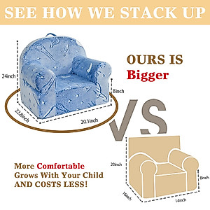 ILPEOD Toddler Chair Sherpa Couch Sherpa Kids Chair, Cuddly Comfy Toddler Plush Chair Toddler Couch Reading Chair for Kids Glow in The Dark Starry Sky Blue