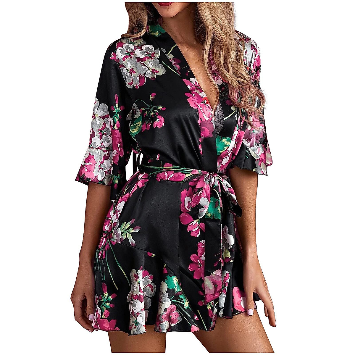 NOIPPONG Belly Costumes for Women Sleepwears Polyester Flower Prints Bedroom Lady Role Playing Lingerie for Women Large Black