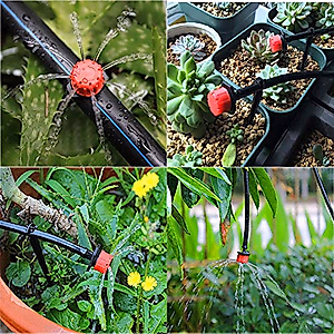 Kalolary 100Pcs 1/4Inch Adjustable Micro Drip Irrigation System Watering Sprinklers Anti-Clogging Emitter Dripper Garden Supplies(Red)