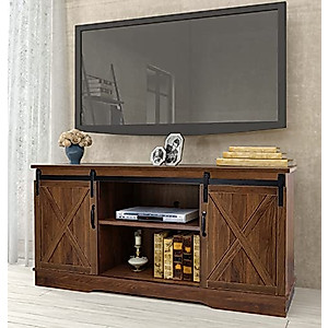 Rainbow Sophia Farmhouse Sliding Barn Door TV Stand for TVs up to 65 Inches, 58 Inch (Dark Walnut)
