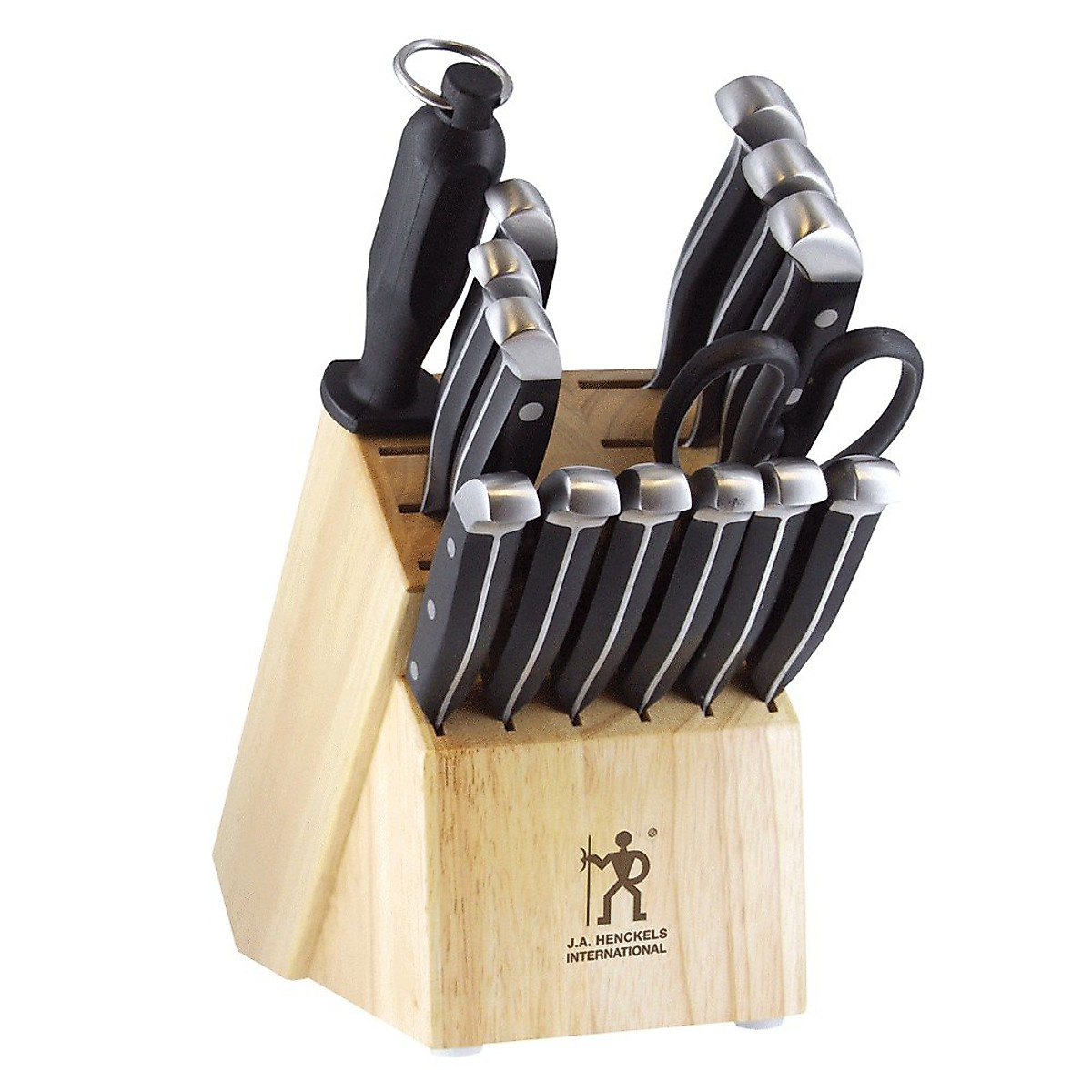 HENCKELS Premium Quality 15-Piece Knife Set with Block + KitchenIQ 50009 Edge Grip 2-Stage Knife Sharpener