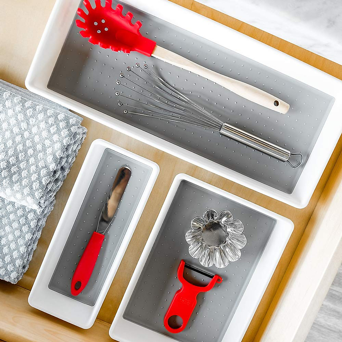 madesmart Classic 3-Tray Bin Pack - White | CLASSIC COLLECTION | Multi-Purpose Storage | Soft-grip Lining and Non-slip Rubber Feet | Durable | BPA-Free