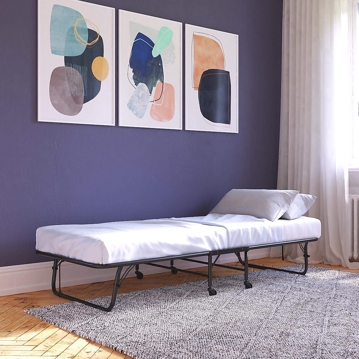 DHP Levy Folding Guest Bed with Metal Frame & 5 Inch Mattress, Twin, Black