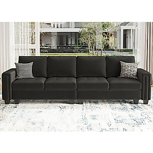 Belffin Velvet Modular 4 Seat Sofa Couch Sectional 4-seat Sofa Couch for Living Room Grey