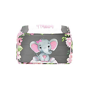 SunFancy Pink Flower Elephant Personalized Diaper Backpack Custom Mommy Bag Unisex Travel Daypack for Mom Dad Boy Girl