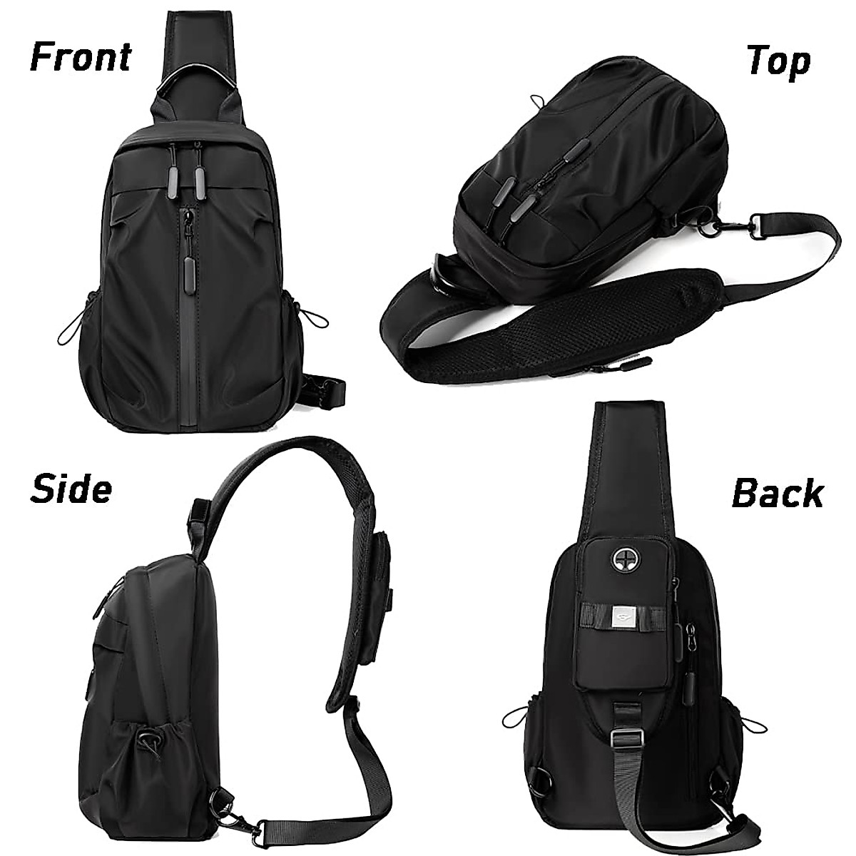 NUFR Sling Backpack Sling Bag Crossbody Backpack for Women Men Waterproof Chest Shoulder Bag Daypack for Hiking Walking Biking Travel Cycling USB Charger Port(Medium-White)