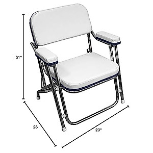 Wise 3319-924 Folding Deck Chair, White with Navy Trim, Standard