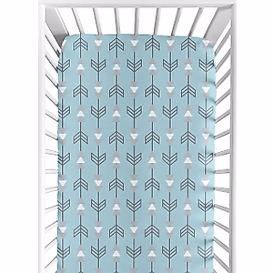 Fitted Crib Sheet for Turquoise Blue and Gray Earth and Sky Baby/Toddler Bedding - Arrows Print