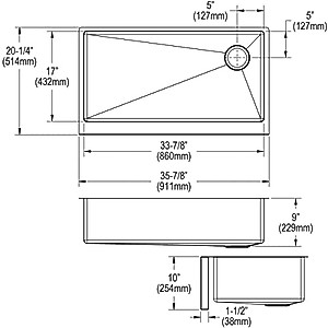 Elkay Crosstown 16 Gauge Stainless Steel 35-7/8" x 20-1/4" x 9" Single Bowl Tall Farmhouse Sink Kit