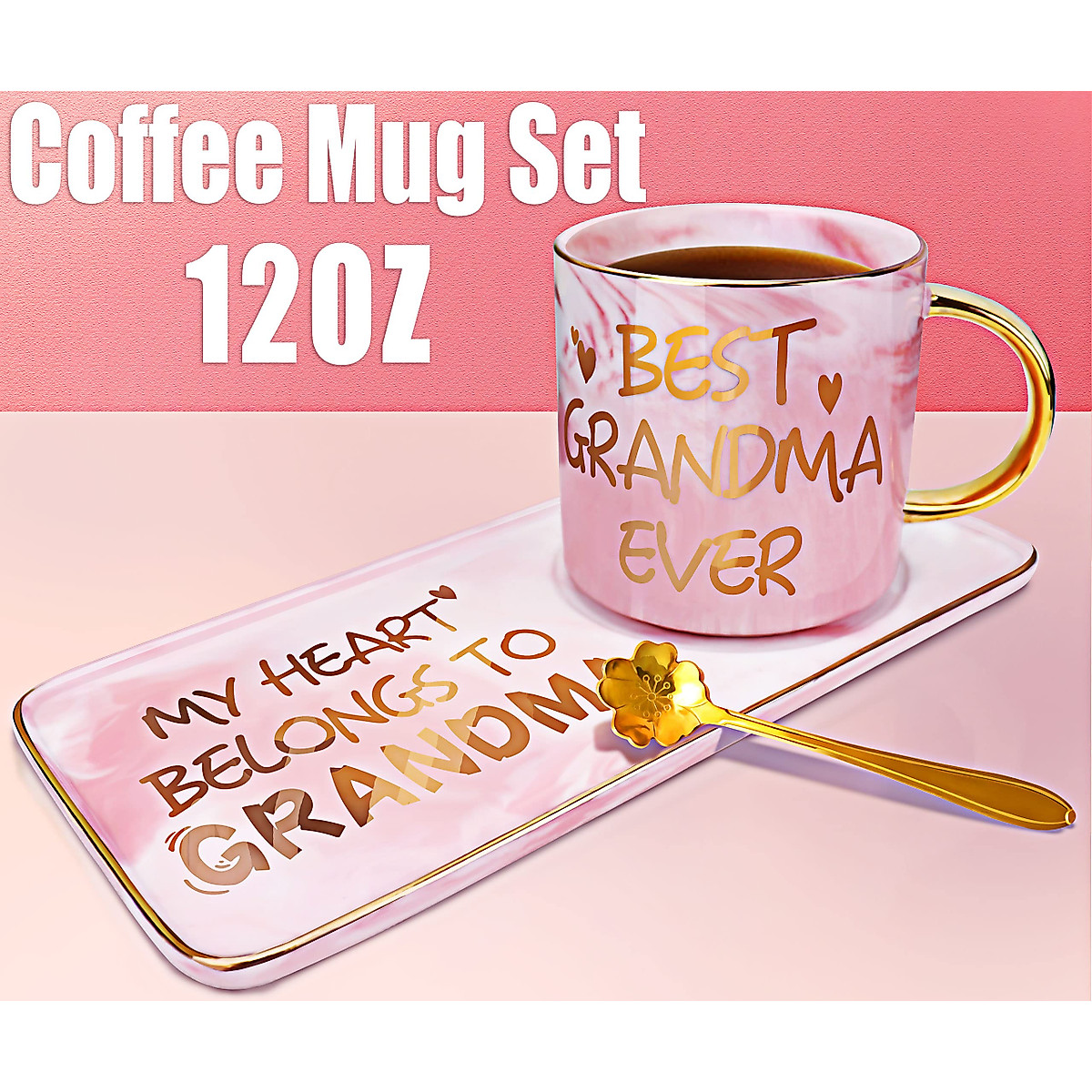 RARVA Grandma Gifts -Thank You Gifts Basket for Birthday Mothers Day Include Silver Heart Necklace Earrings Coffee Mug Set Candle Flower Grandmother Personized Gift Basket