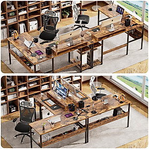 Unikito L Shaped Computer Desk with Magic Power Outlets and Smart LED Light, Sturdy Reversible Corner Desk with Monitor Stand & Storage Shelves, Home Office Work Desk, Easy to Assemble, Rustic
