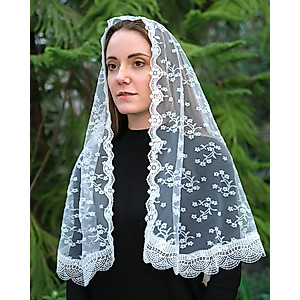 Mantveil Catholic Church Mantilla Veil Religious Christian Mass Veil Spanish Chapel Lace Veil for Women (White)