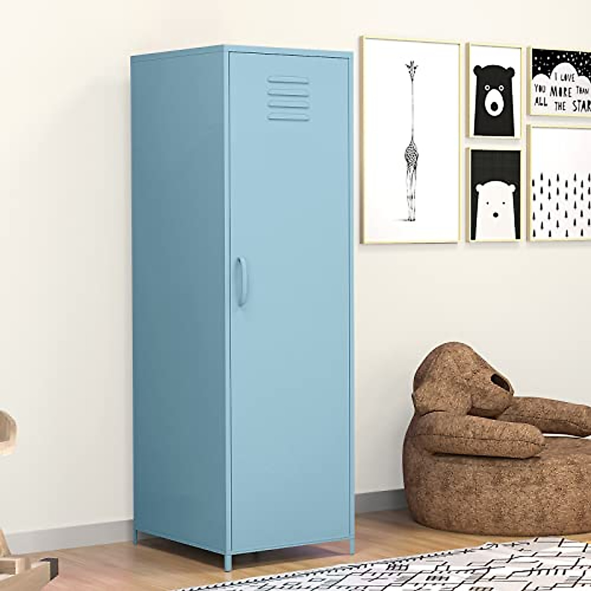 Sweiko Metal Locker Cabinet Storage Cabinet Locker for Bedroom School Classroom Single Door Steel Locker for Toys and Clothes with Hanging Rod and Shelves Blue