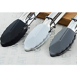 HINMAY Mini Tongs with Silicone Tips 7-Inch Small Serving Tongs, Set of 3 (Black White Gray)