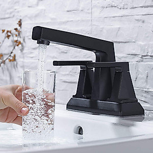 KAIYING 2 Handle Centerset Bathroom Sink Faucet, Black Bathroom Faucet 3 Hole with Pull Out Sprayer, 4 Inch Lavatory Faucet, Modern Vanity Faucet, Mixer Tap for Hot and Cold Water