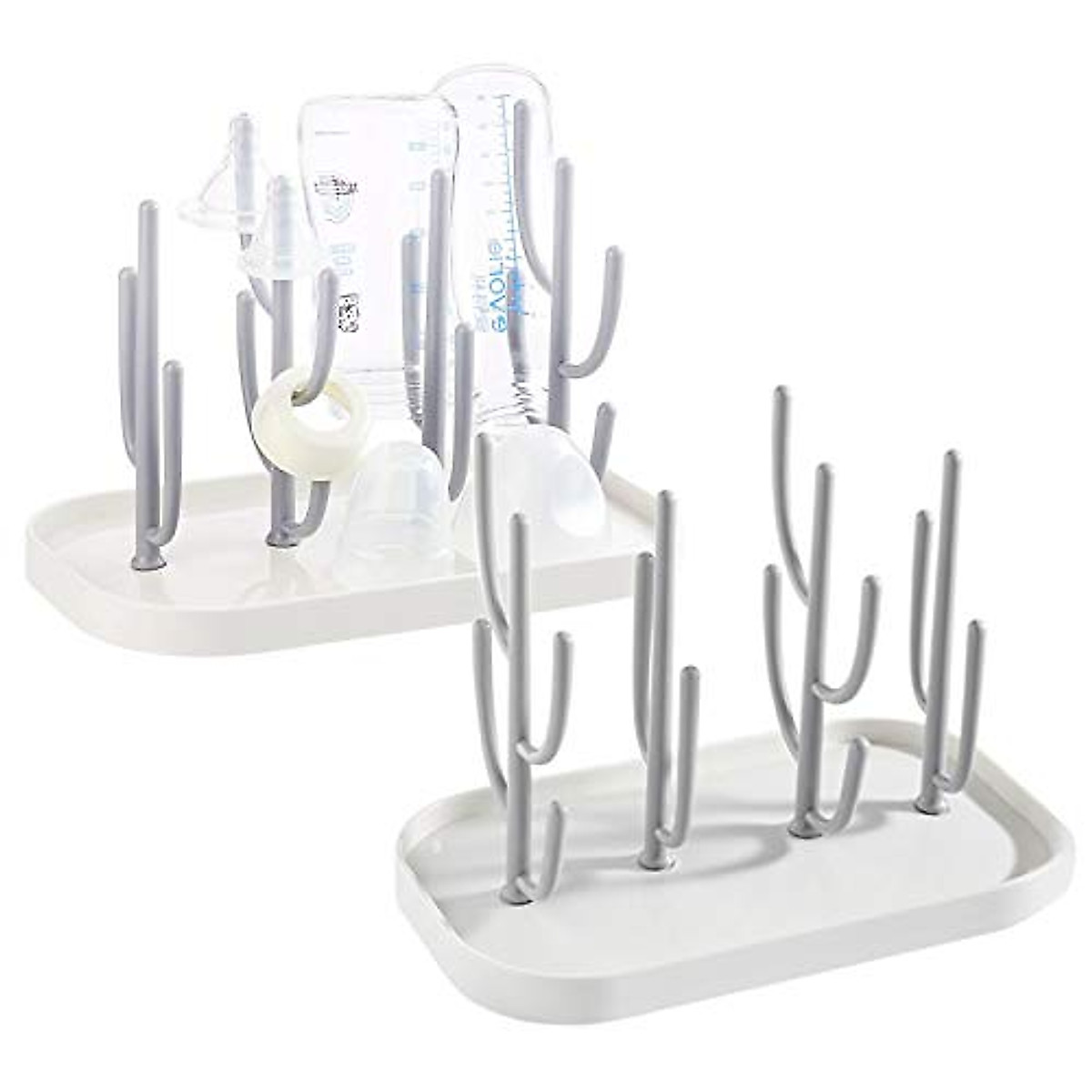 2Pcs Baby Bottle Drying Rack with Base, Creative Tree Branch Baby Bottle Dryer Holder for Bottles, Teats, Cups, Pump Parts and Accessories