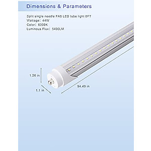 AQIQUUT Led Shop Light, Led Garage Light,8FT FA8 44W T8 6000K 5400LM Clear Cover,for Garage Warehouse Workbench Workshop,12-Pack