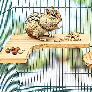 SIVEIS Hamster Natural Wooden Platform, L-Shaped Pedal Wooden Platform Pet Toy, 3 Pieces of Wooden Round Hamster Station Board and 1 Piece Stairs, Chinchilla Parrots Bird Cage Accessories