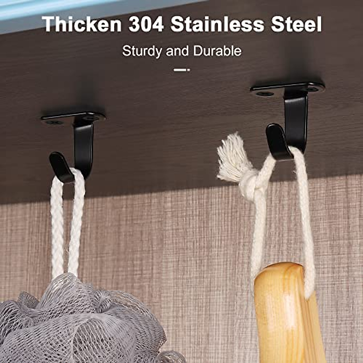 NearMoon Stainless Steel Screw Mounted Ceiling Hooks, Under-Shelf Towel/Robe Clothes Hook Heavy Duty Coat Hook Hanger for Bathroom Kitchen Cabinet Garage, 10 Pack (Matte Black)