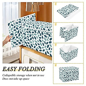 CaTaKu Abstract Leaves Storage Bins with Lids and Handles, Fabric Large Storage Container Cube Basket with Lid Decorative Storage Boxes for Organizing Clothes
