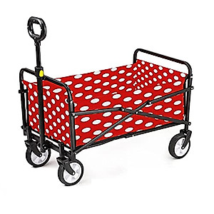 Collapsible Wagon Cart Vintage Polka dots White and red Colorful Abstract Foldable Utility Wagon Large Capacity Garden Cart with Push Bar for Beach Camp Outdoor Shopping