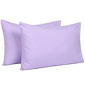 Toddler Travel Pillowcases Set of 2, 14x20- Fits Pillows Sized 12x16, 13x18 or 14x19, 100% Silky Soft Microfiber, Envelope Closure Machine Washable Kids Pillow Cases, White (Purple)