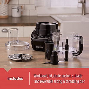 BLACK+DECKER Food Processor and Vegetable Chopper, Stainless Steel Blade, 8-Cup Capacity, 450W Power with Attachments to Shred, Slice, Mince, Grind, and Puree