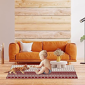 MUENINELE Kitchen Floor Rugs, Merry Christmas Snowflake Xmas Tree Geometric Pattern Red Non-Slip Runner Mats Runner Rugs for Laundry, Bedrooms, Sink, Office, 2 PCS Set