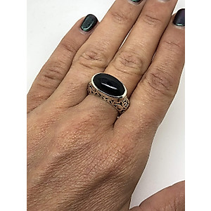 Black Onyx Vintage Gipsy Lace Ring 925 Sterling Silver Oval Stone Boho Chic US Size 7 8 9 (8)