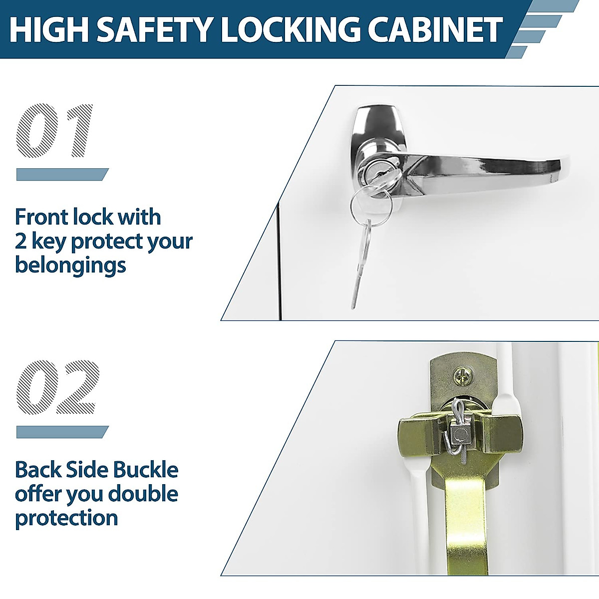 INTERGREAT Locking Cabinet for Office, Bathroom, Home, Laundry Room ,White Steel Storage Heavy Duty Lockable Metal Cabinet with Doors and Shelves,Lock