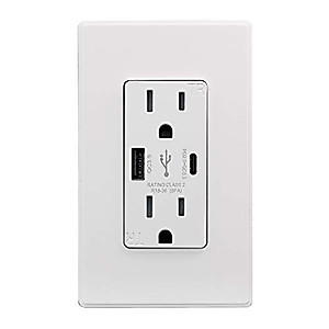 ELEGRP 36W PD 2.0 Quick Charge USB Wall Outlet, Type A & Type C Power Delivery and Quick Charge for iPhone/iPad/Samsung/Android, 15A USB Receptacle, UL Listed, w/Wall Plate, 1 Pack, Matte White
