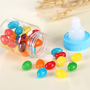 12 Pack Candy Bottles 10 Yards Ribbon and 48 Pack Acrylic Mini Pacifiers for Baby Shower Party Favors Decorations and Supplies by WeddParty (Blue A, 12)