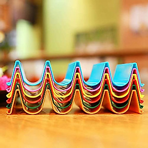 Charmount Taco Holder Stand, Set of 6 New Upgrade Colorful Taco Rack Holders - Premium Taco Shell Holder Stand on Table, Hold 5 Hard Shell Tacos Serving Tray, Dishwasher & Microwave Safe