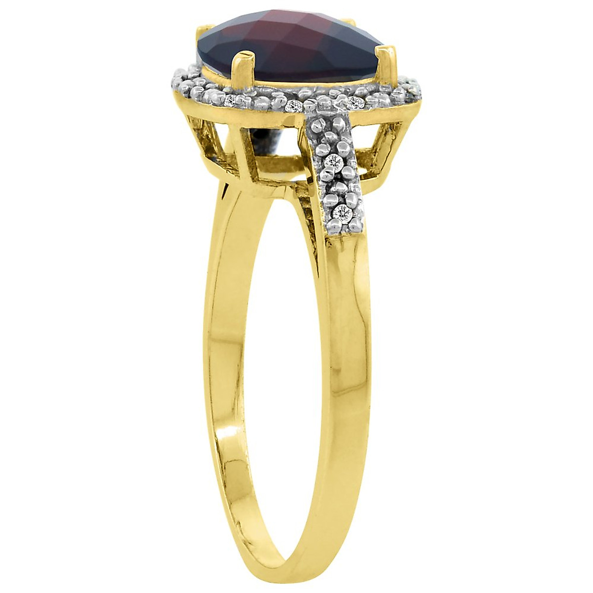 10K Yellow Gold Natural Garnet Ring Cushion-cut 8x8mm Diamond Accent, size 10