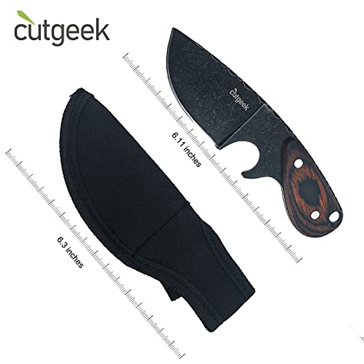 cutgeek FBS-3 Mini-Series Small Fixed Blade Knife 6-inch Overall Fixed Knife Outdoor Knife with Solid Wood Handle