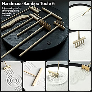 Zen Garden for Desk Japanese Zen Garden Kit 8 Inch Large Round with 6 Sand Rake and Accessories Tray Mini Desktop Zen Decor for Home Office Gift Therapy Relaxation Meditation