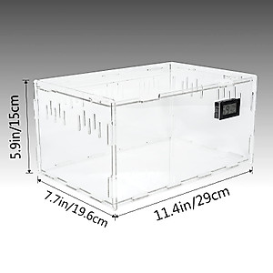 BETAZOOER Reptile Terrarium Breeding Tank Acrylic Reptile Feeding Box with Temperature Hygrometer (11.4"x7.7"x5.9")