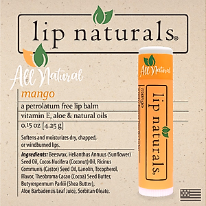 Lip Naturals® All Natural Lip Balm in a 6-Count Variety Pack: Mango, Peppermint, and Vanilla Flavors