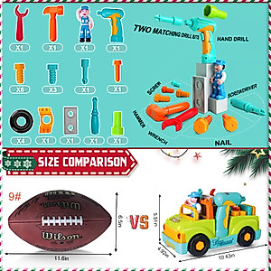 Toys for 3 Year Old Boys Bump & Go Construction Truck Take Apart Car Toys for 3 4 5 6 7 Year Old Boys Girls with Drill Tool,Music/Lights,Early Educational Christmas Birthday Gifts for Kids Age 3-5