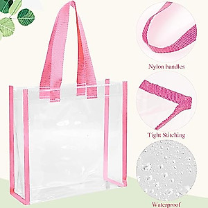 Paterr 20 Pack Plastic Clear Tote Bags 10 x 10 x 4 Inch Stadium Approved Gift Bag with Handles for Women Sports Work Travel (Pink)