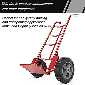 (2-Pack) 8 inch Solid Rubber Tires, 8”x2” Flat Free Wheel Assemblies - Replacement Hand Truck Wheels with Ball Bearings and 1/2” Axle - Heavy-Duty Solid Rubber Wheels