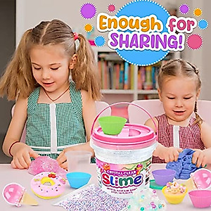 60 FL OZ Clear Slime Kit for Girls: Big Slime Bucket for Kids, Premade Crystal Slime with 35 Pack Slime Accessories, Birthday Gifts for Girls 6-12, Fun DIY Slime, Party Favors Slime Toys