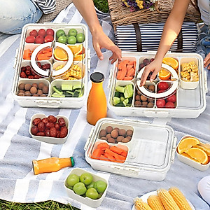 Snackle Box Container Divided Serving Tray with Lid and Handle, Portable Travel Snack Platters for Party, Candy Nuts Fruit Veggie Storage Containers for Fridge, Perfect for Party, Travel, Picnic