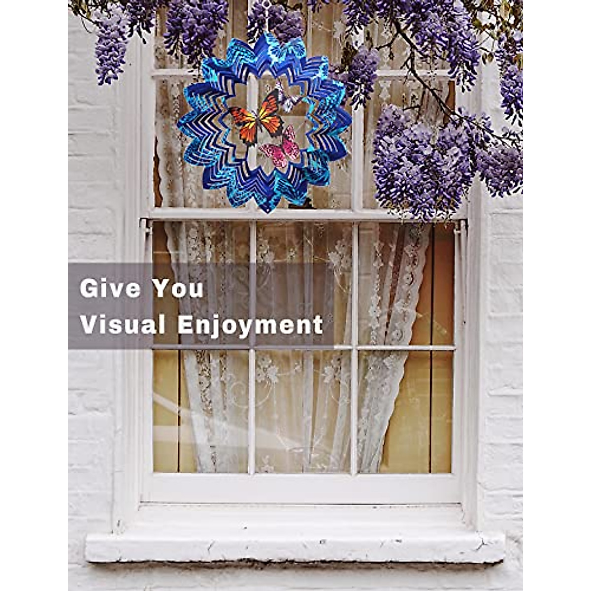 ABXKZ Kinetic Wind Spinners Outdoor Metal Large,3D Monarch Butterfly Garden Art Hanging Decor,12in Shiny Blue Wind Catcher Patio Ornament Gift,Stainless Steel Craft Sculpture Yard Decoration Clearance