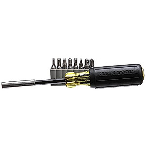 Klein Tools 32510 Magnetic Multibit Screwdriver with Sturdy Torx, Hex, Spanner, Tri-Wing, Torq and Nut Tamperproof Bits and Storage Block